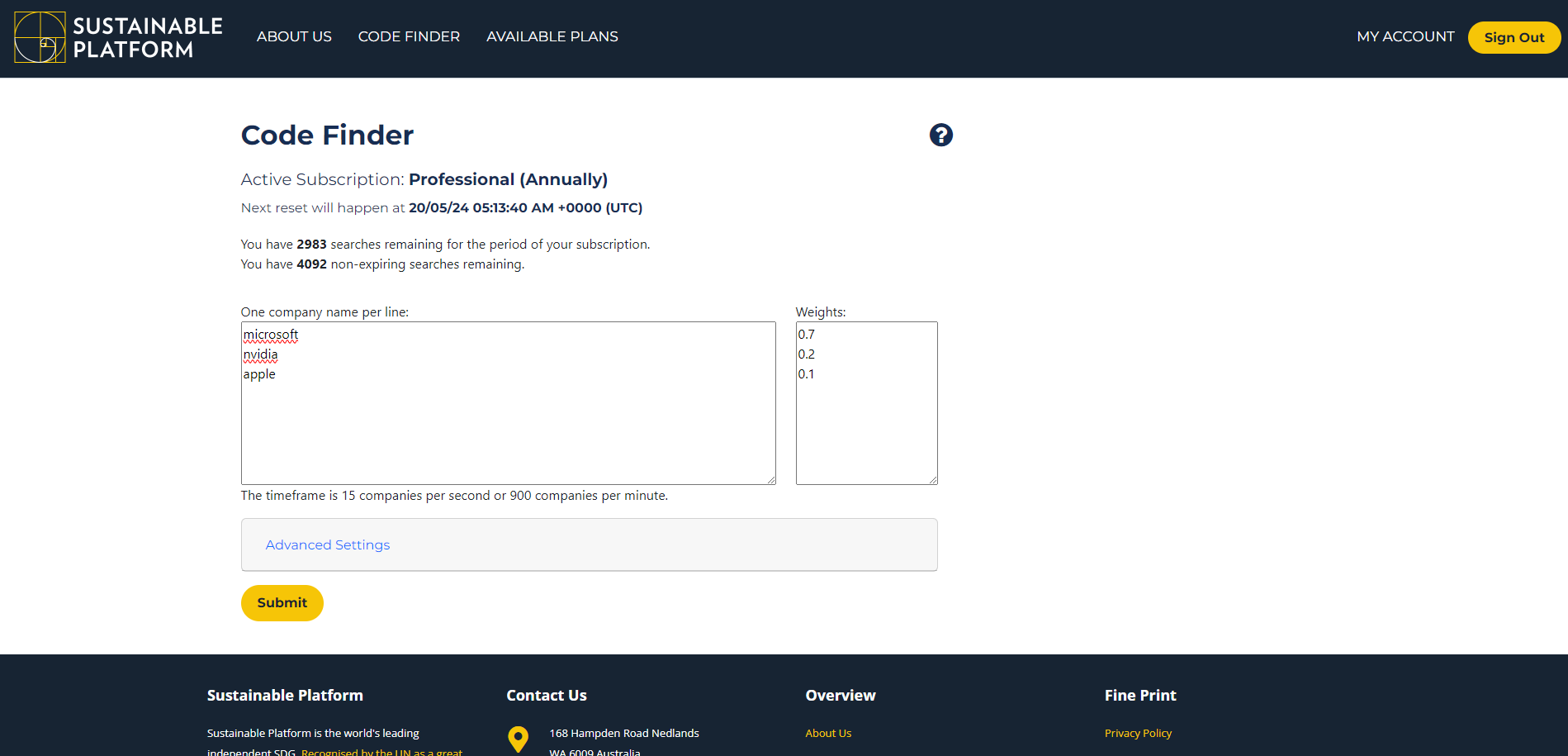 Sustainable Platform's Code Finder